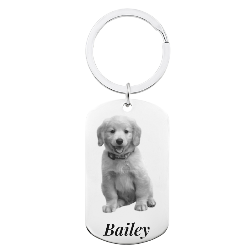 Personalised Pet Keyring | Custom Photo & Name Engraved
